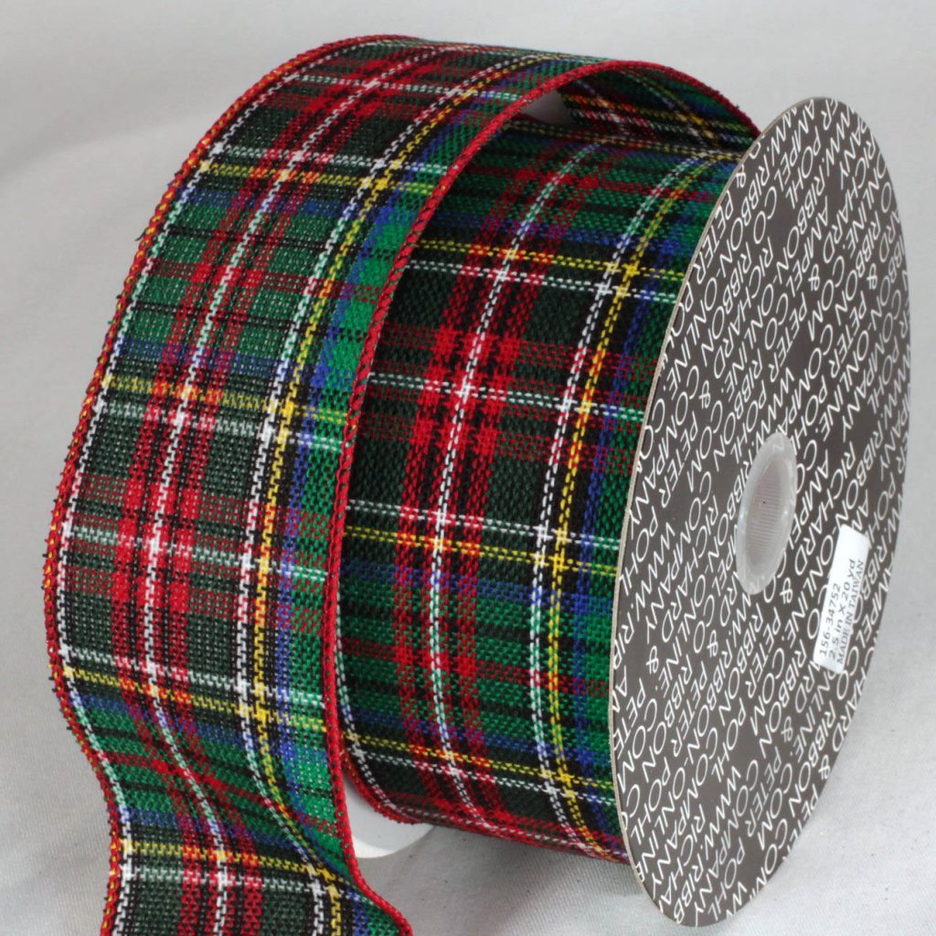 Red, Black & Green Scottish Tartan Plaid Ribbon Wire Edge - Karaboo Ribbons