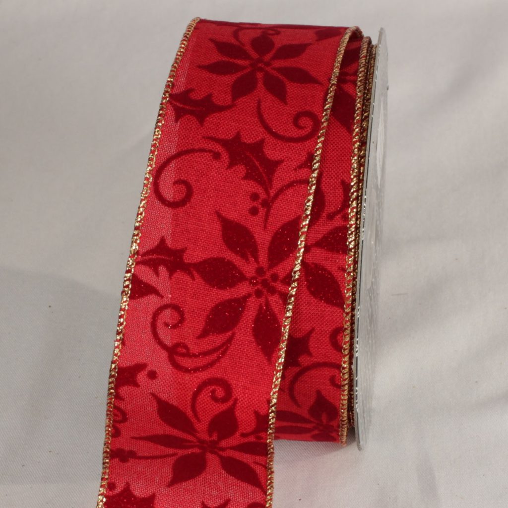Stitched Poinsettia Ribbon Wire Edge - Karaboo Ribbons