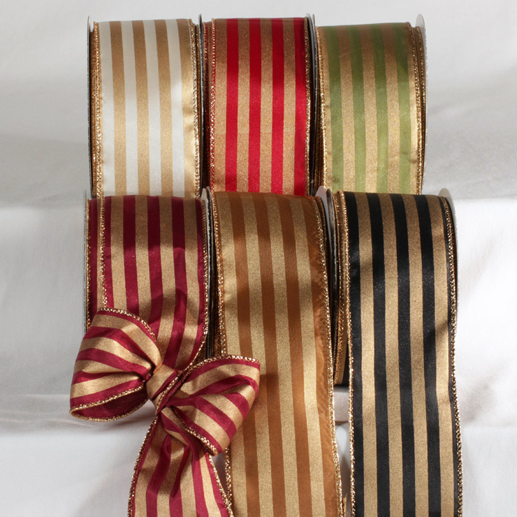 Orange & Black Stripe Ribbon Wire Edge - Karaboo Ribbons